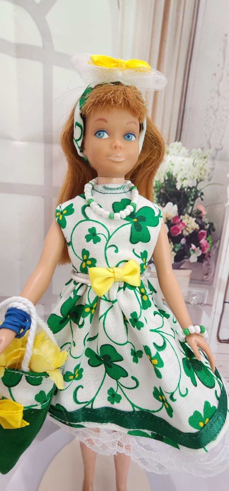 HANDMADE FOR VINTAGE SKIPPER DOLL SMALL CLOVER PRINT DRESS SET CLOTHES ...