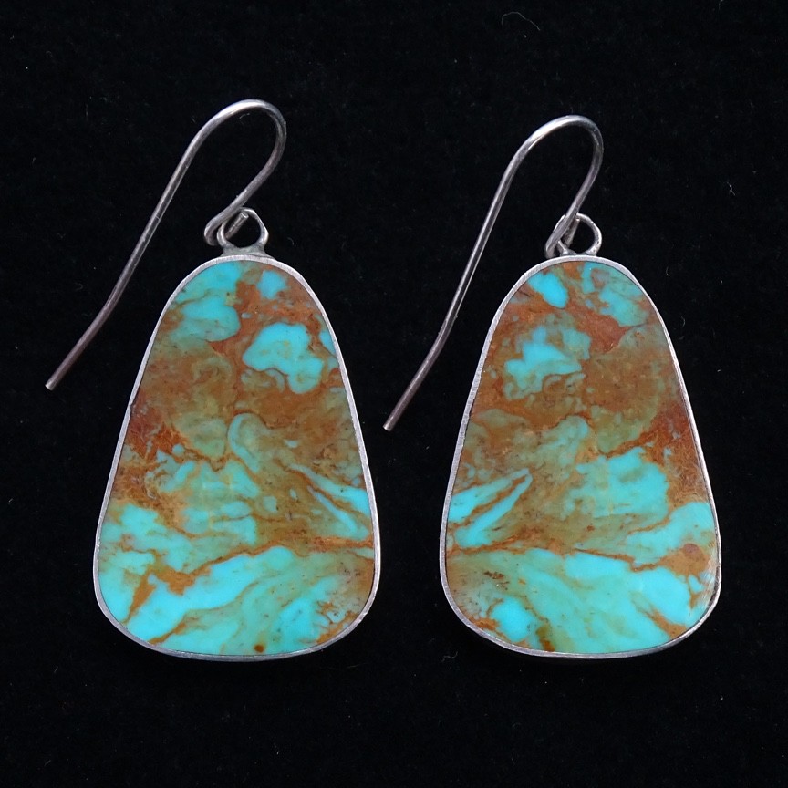 Southwestern Sterling Silver & Turquoise Dangle Slab Pierced Earrings ...