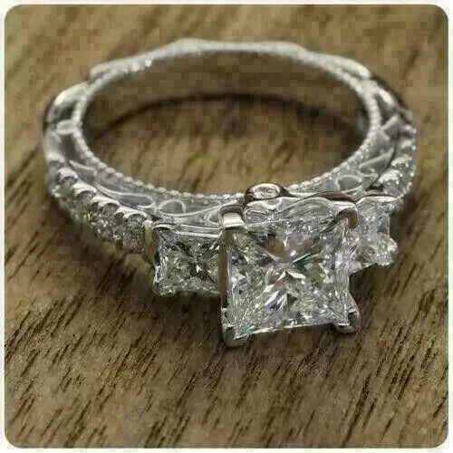 2Ct Princess Cut Lab Created Diamond Engagement Ring 14K White Gold Finish | eBay