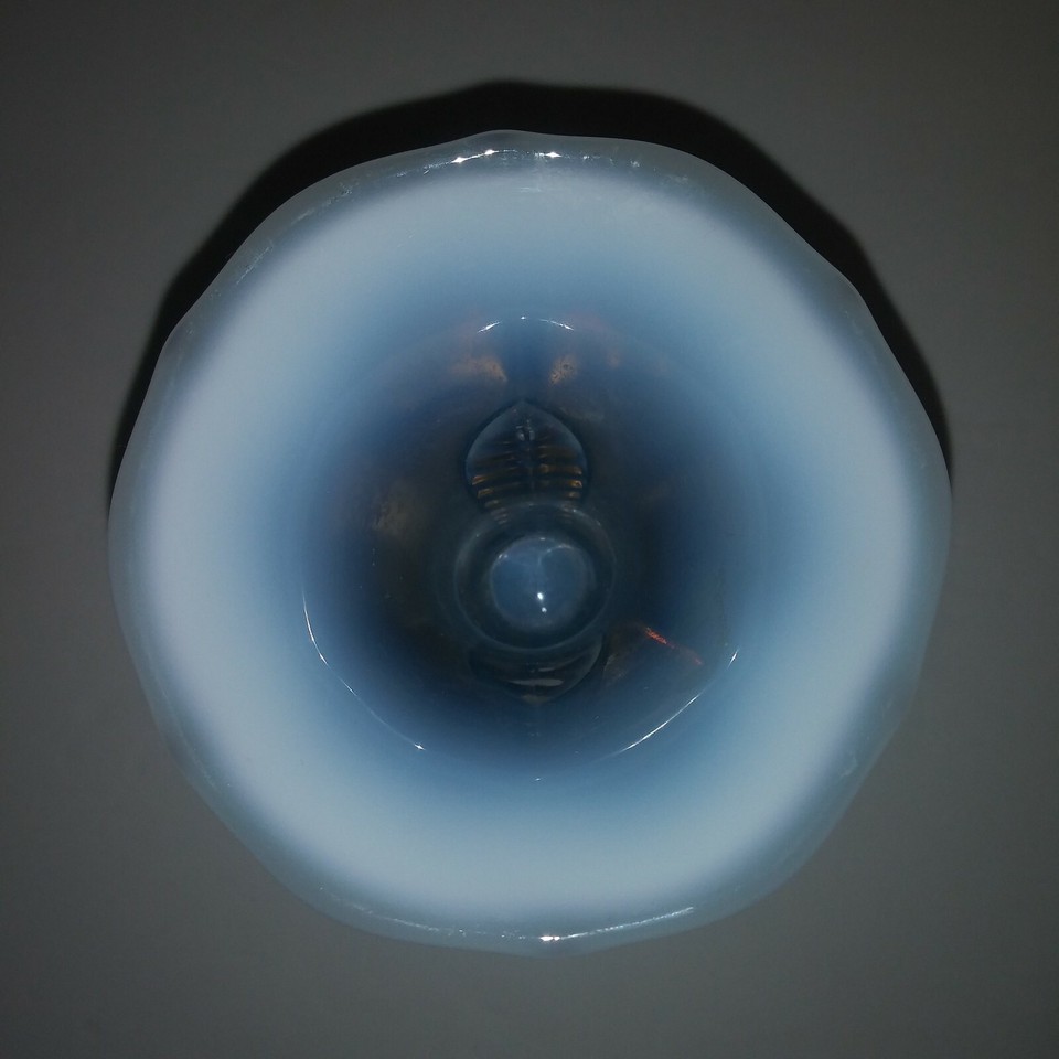 Vtg Cornucopia Blue Glass Vase Duncan Miller? Opalescent Two Feather 4. ...