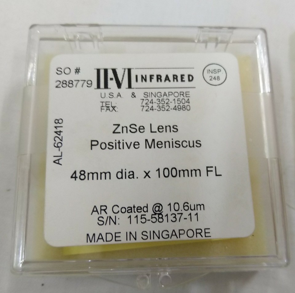 II-VI Infrared ZnSe Lens Positive Meniscus 48mm dia. X 100mm FL AR ...