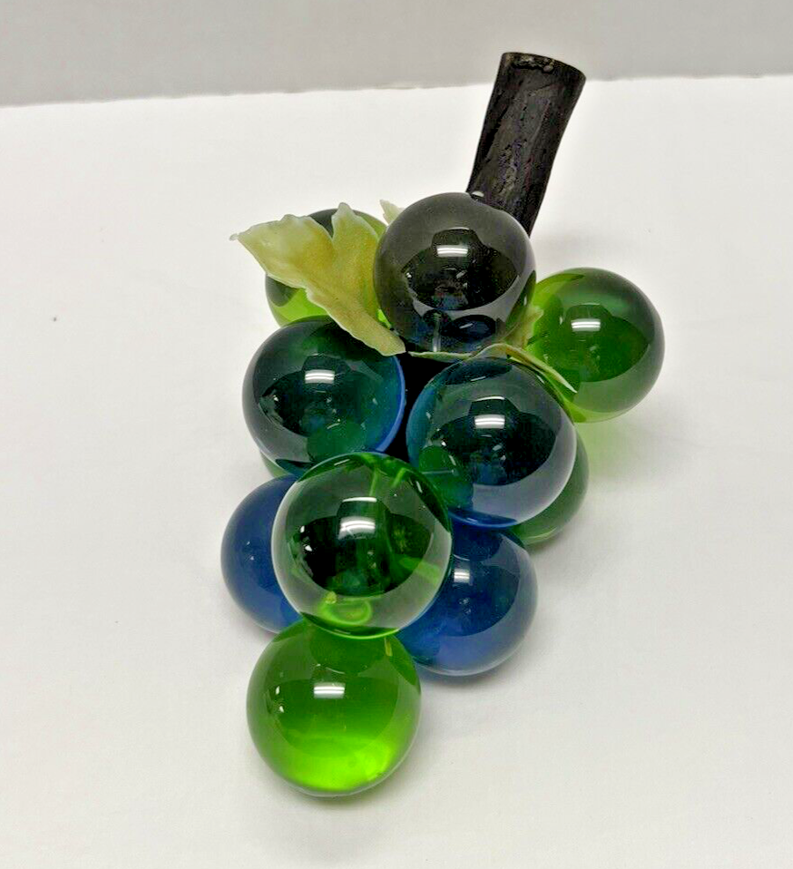 Vtg MCM Lg Blue Green Lucite Glass Grape Cluster Petrified Burlwood 9 ...