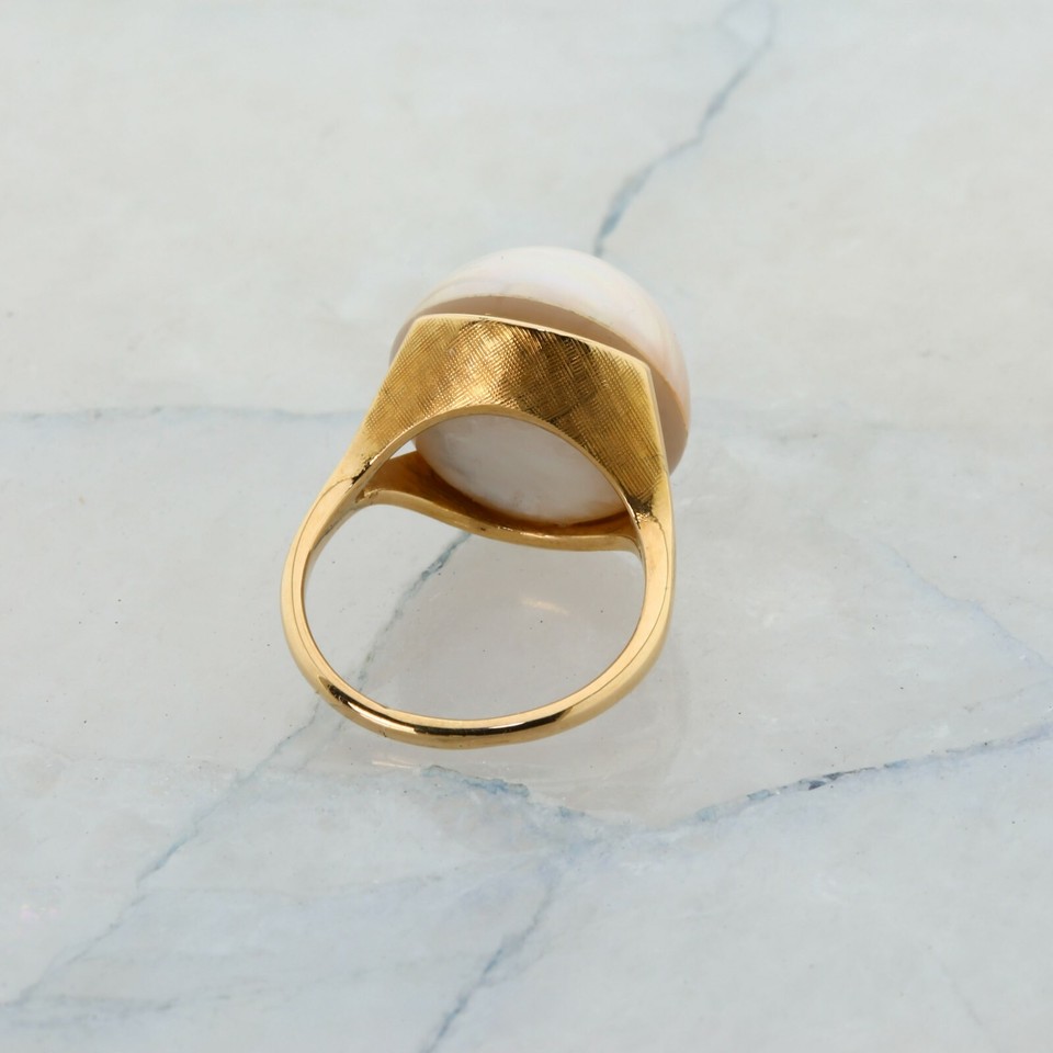 18K Yellow Gold and Pearl Ring, 16mm Moby pearl Size 5.25 | eBay
