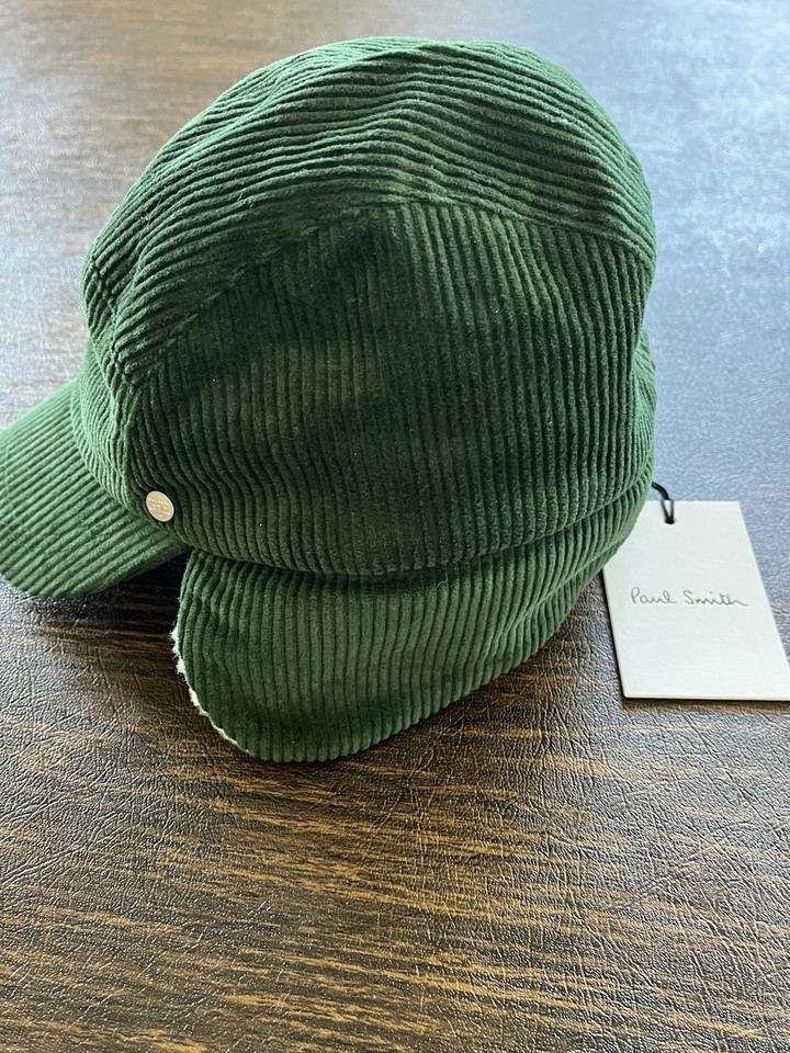 New PAUL SMITH Men’s Trapper Cap Green Corduroy Shearling Sz. SMALL NWT ...