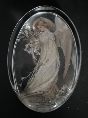 Oval shaped Glass Paperweight with Angel holding flowers | eBay