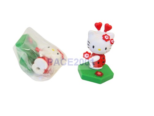 Lot of 2 Hello Kitty Lady Bug Flower Figure and Stand Sanrio Tomy Gacha ...