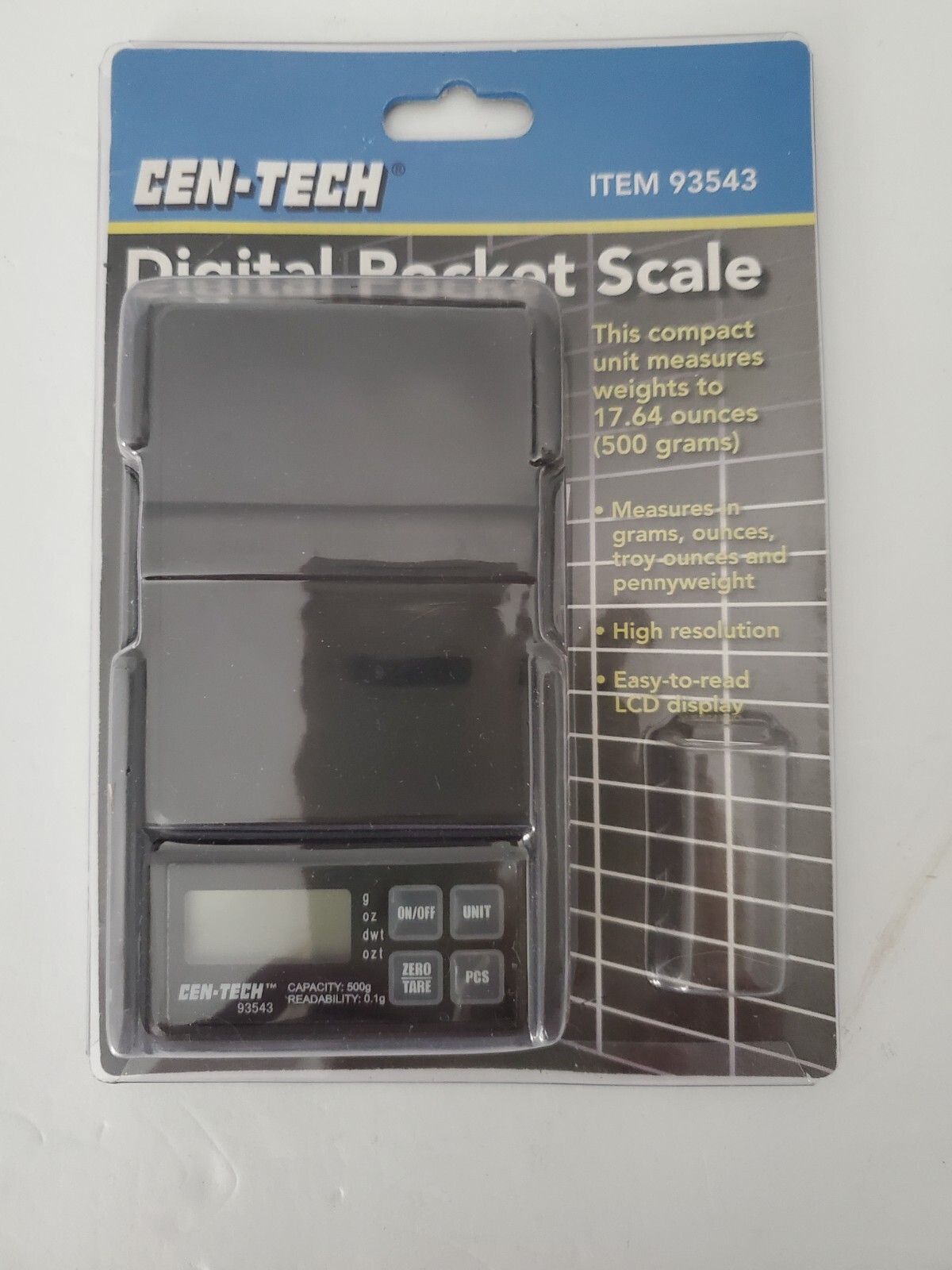 Cen-tech 93543 Digital Pocket Scale LCD Display Uses 2 AAA Batteries ...