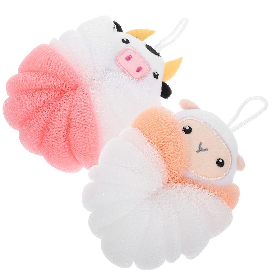 2pcs Cartoon Bath Balls Creative Animal Shape Body Scrubber Balls ...