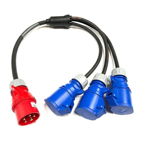 32Amp 415V 5 Pin 3 Phase to 32A 240V 3 Pin IP44 Soft 3 Way Y Splitter ...