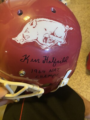 Full Sized Ken Hatfield Signed Arkansas Razorbacks Helmet w/ 1964 ...