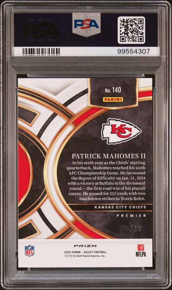 2023 Panini Select #140 Patrick Mahomes NEON GREEN PRIZM /49 PSA 10 GEM ...
