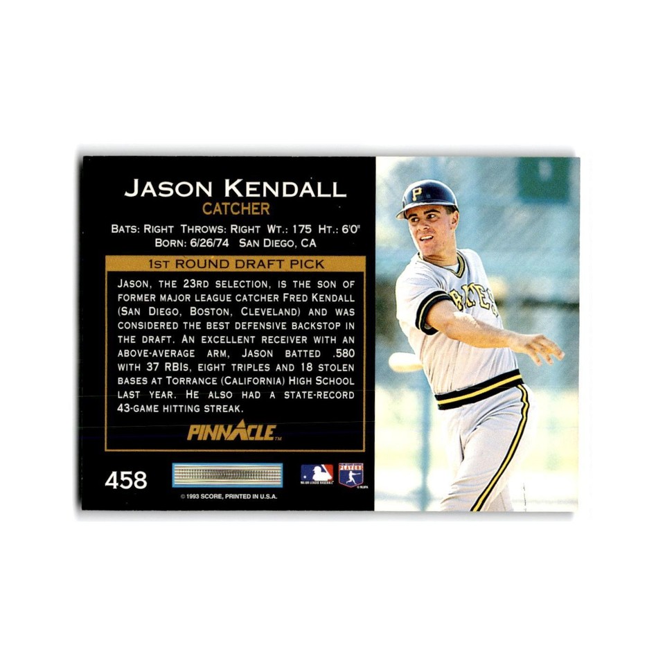 Jason Kendall Rookie 1993 Pinnacle #458 Pittsburgh Pirates Baseball ...