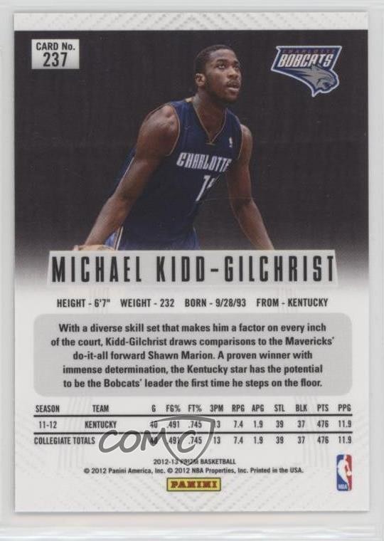 2012-13 Panini Prizm Silver Prizm Michael Kidd-Gilchrist #237 Rookie RC ...