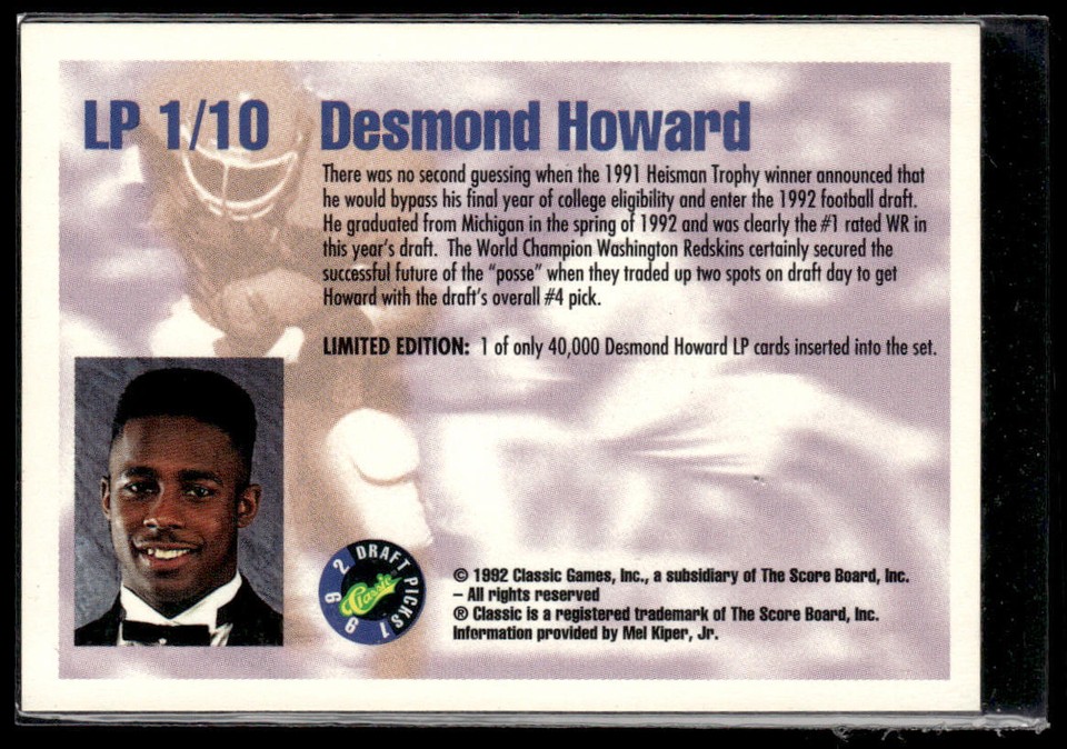 1992 Classic Limited Prints #LP1 Desmond Howard Washington Redskins | eBay