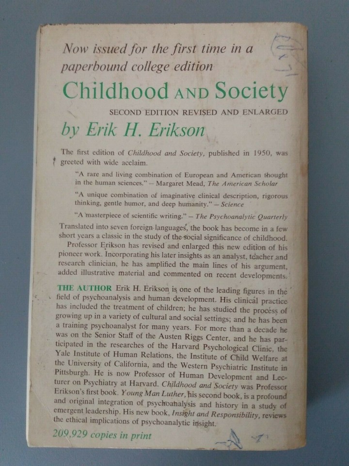 Childhood and Society by Erik H. Erikson 1963 TPB Second Edition ...