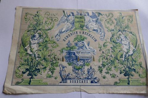 Etiquette affiche Litho. PRUNES originale HENDRICH et HEERLEIN signée ...