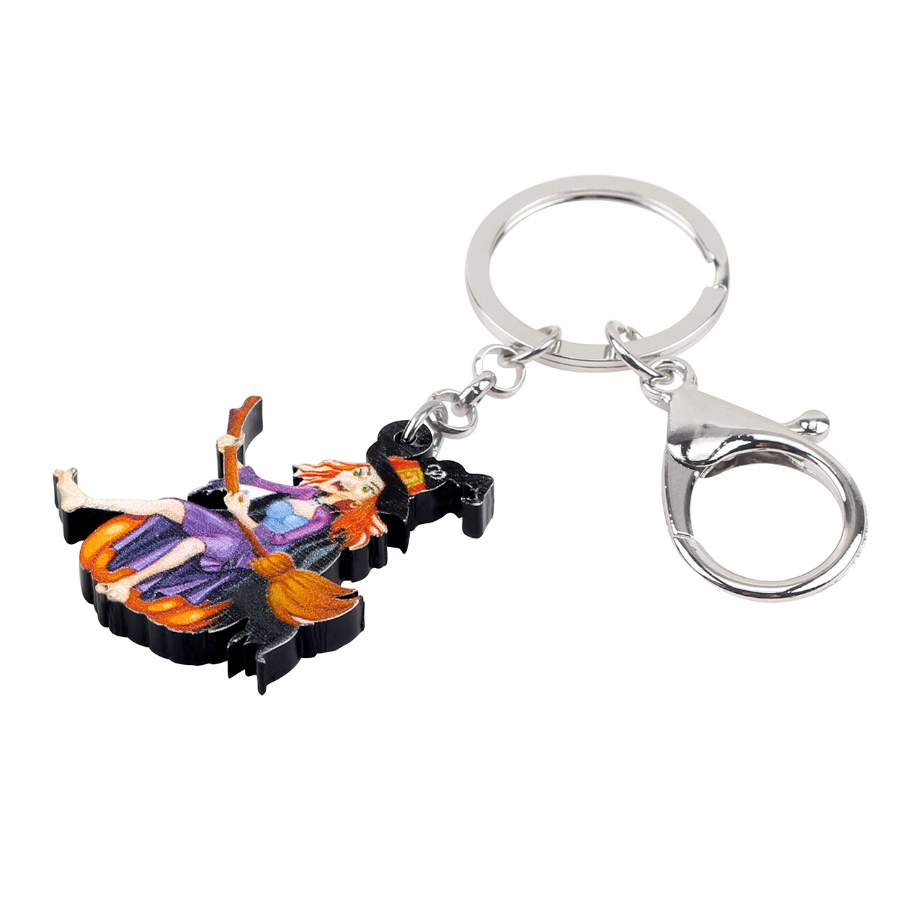 Halloween Acrylic Witch Broomstick Keychains Purse Key Ring Charms ...