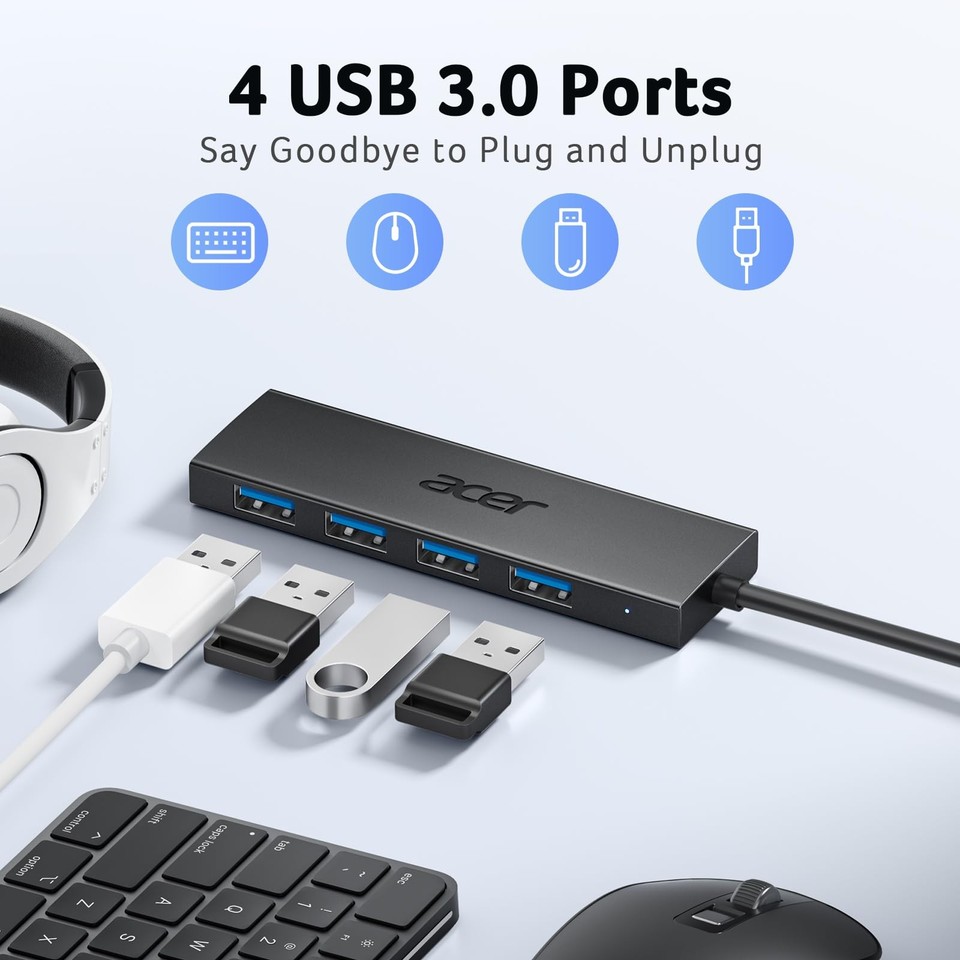 USB Hub 4 Ports, Multiple USB 3.0 Hub, USBA Splitter for Laptop with ...