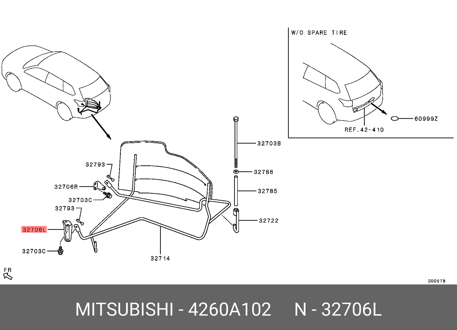 Genuine OE Braket Spare Tire Carrier Left Hand 4260A102 for Mitsubishi ...