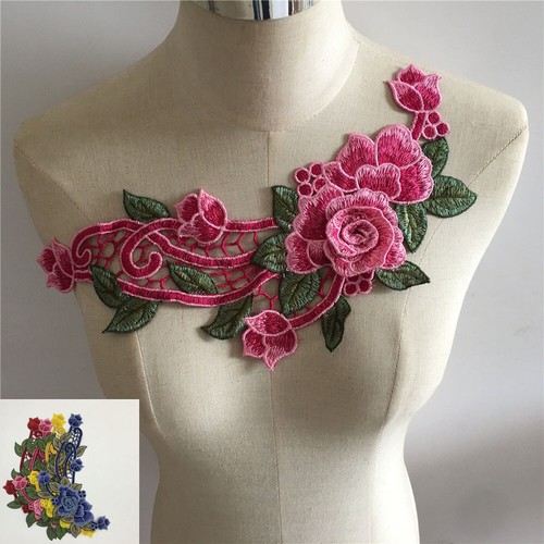 3D Hollow Flowers Rose Lace Trims Embroidery Collar Sew Applique ...
