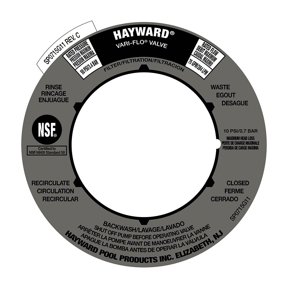 Hayward Sand Filter Valve Label Plate Sticker SPX0715G Vari - Flo ...