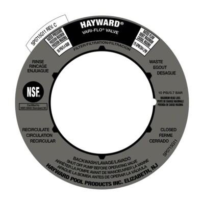 Hayward Sand Filter Valve Label Plate Sticker SPX0715G Vari - Flo ...