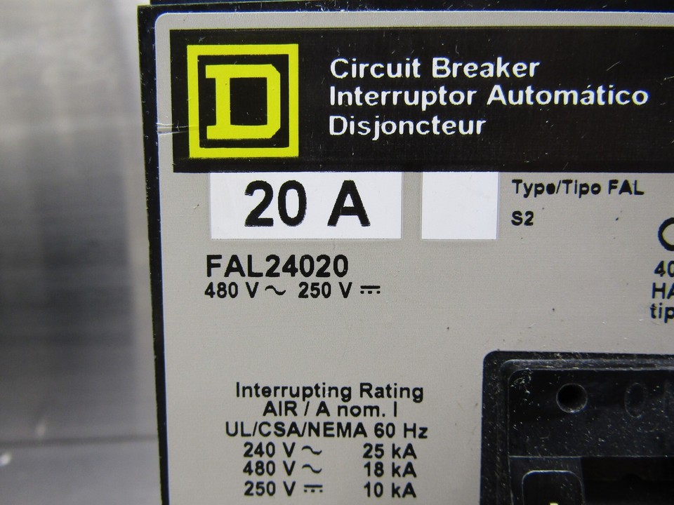 Square D FAL24020 Circuit Breaker 20A 2 P | eBay