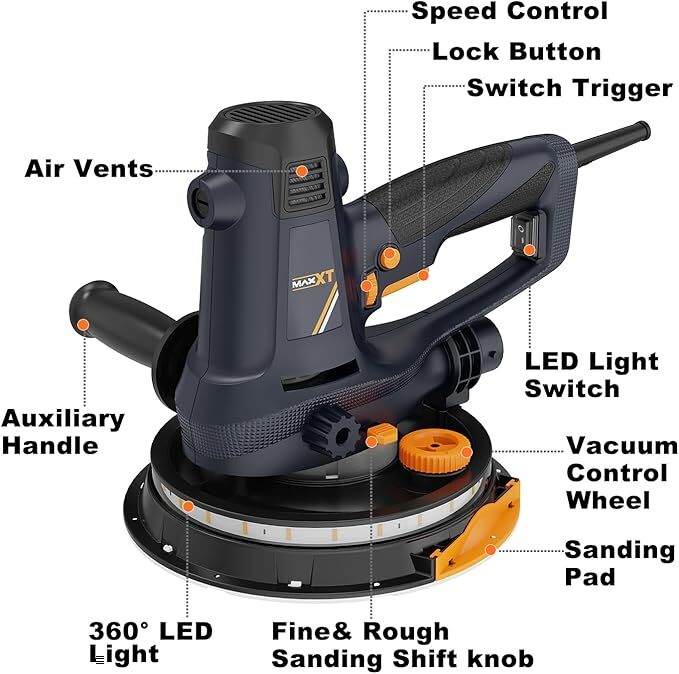 MAXXT Handheld Drywall Sander 810W，Electric Sander for Walls，Adjustable ...