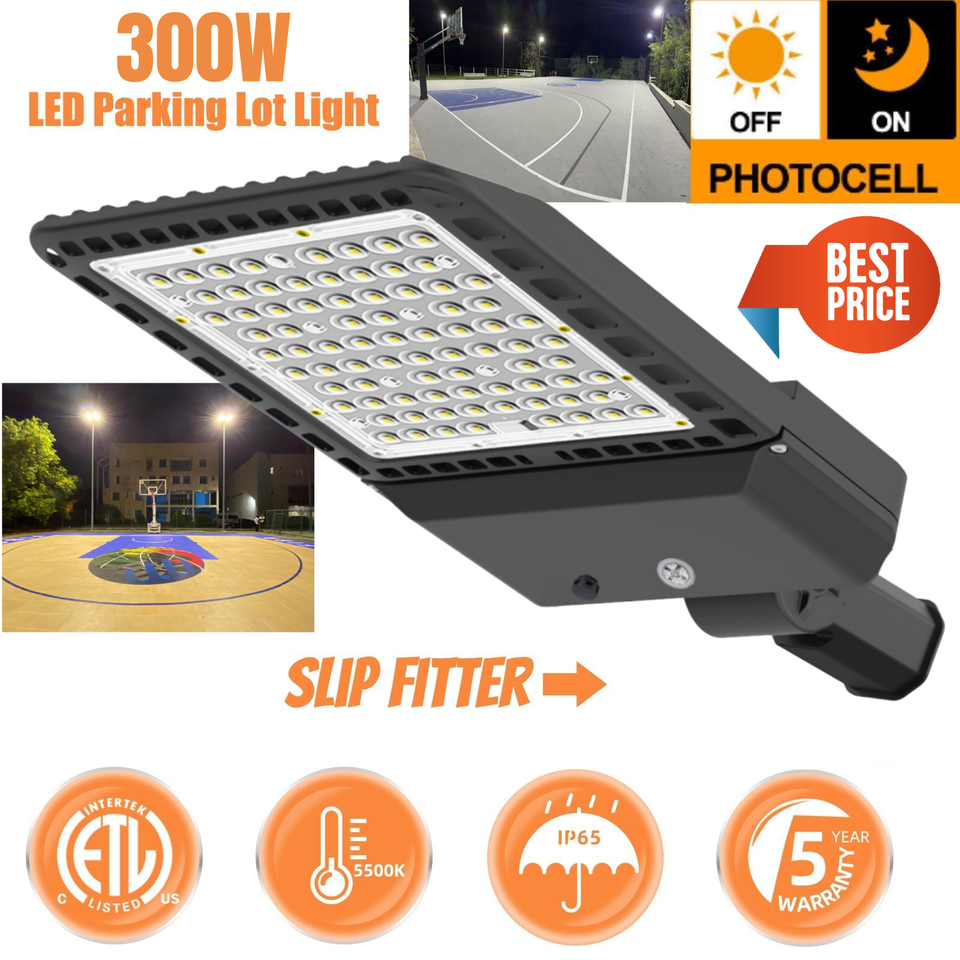 200W 300 Watts LED Parking Lot Shoebox Lights - 5500K Daylight - with ...