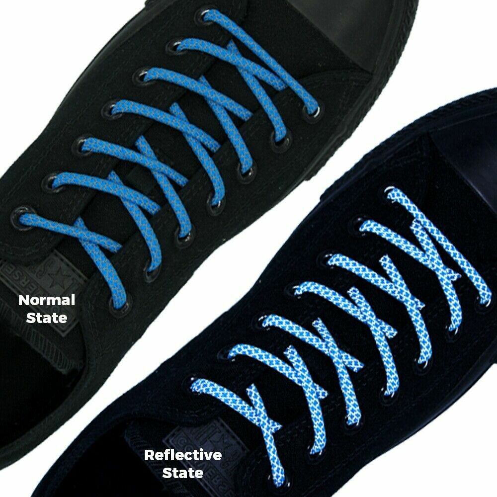 Light Blue Round Reflective Shoelaces Sneaker Casual Boots Custom Laces ...