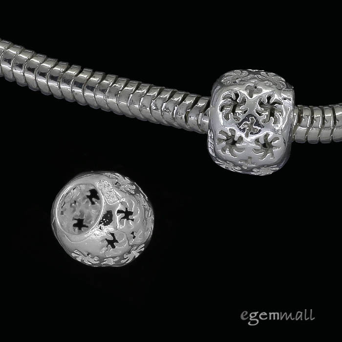 1PC Sterling Silver Flower Filigree Barrel Spacer European Charm Bead ...