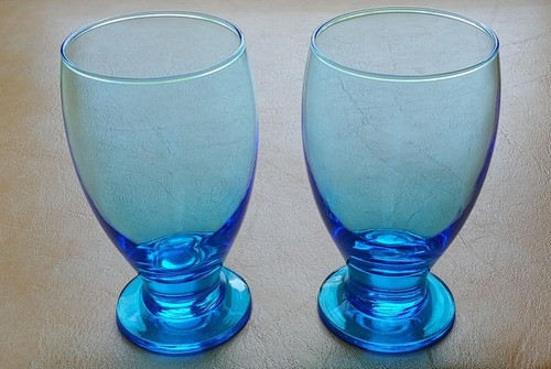 Blue glass goblet Crister Lexington footed water goblet 5.25"H aqua ...