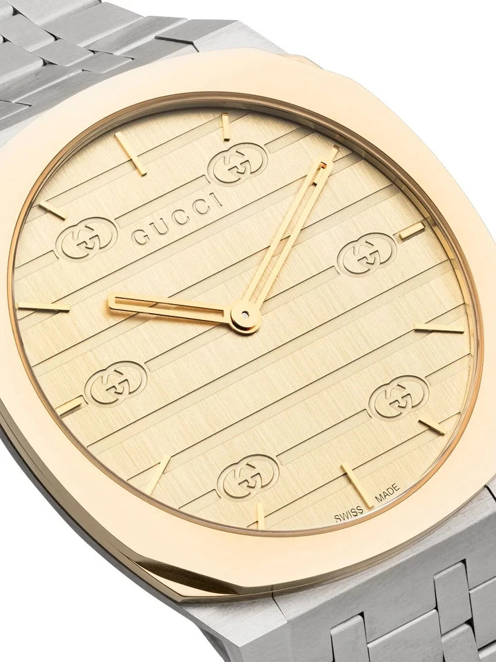 Gucci 25H Men's Watch, Gold Dial 38mm Swiss Quartz, Sapphire Crystal ...