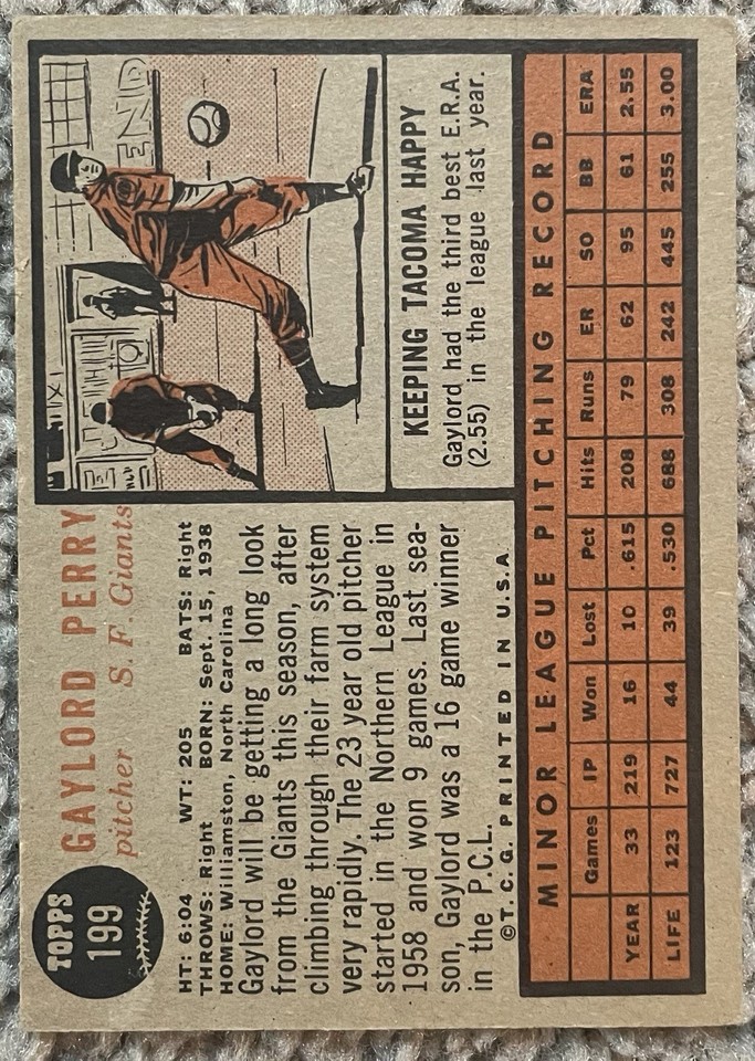 Gaylord Perry 1962 Topps Rookie Card #199 BONUS 1963 Topps #169 | eBay