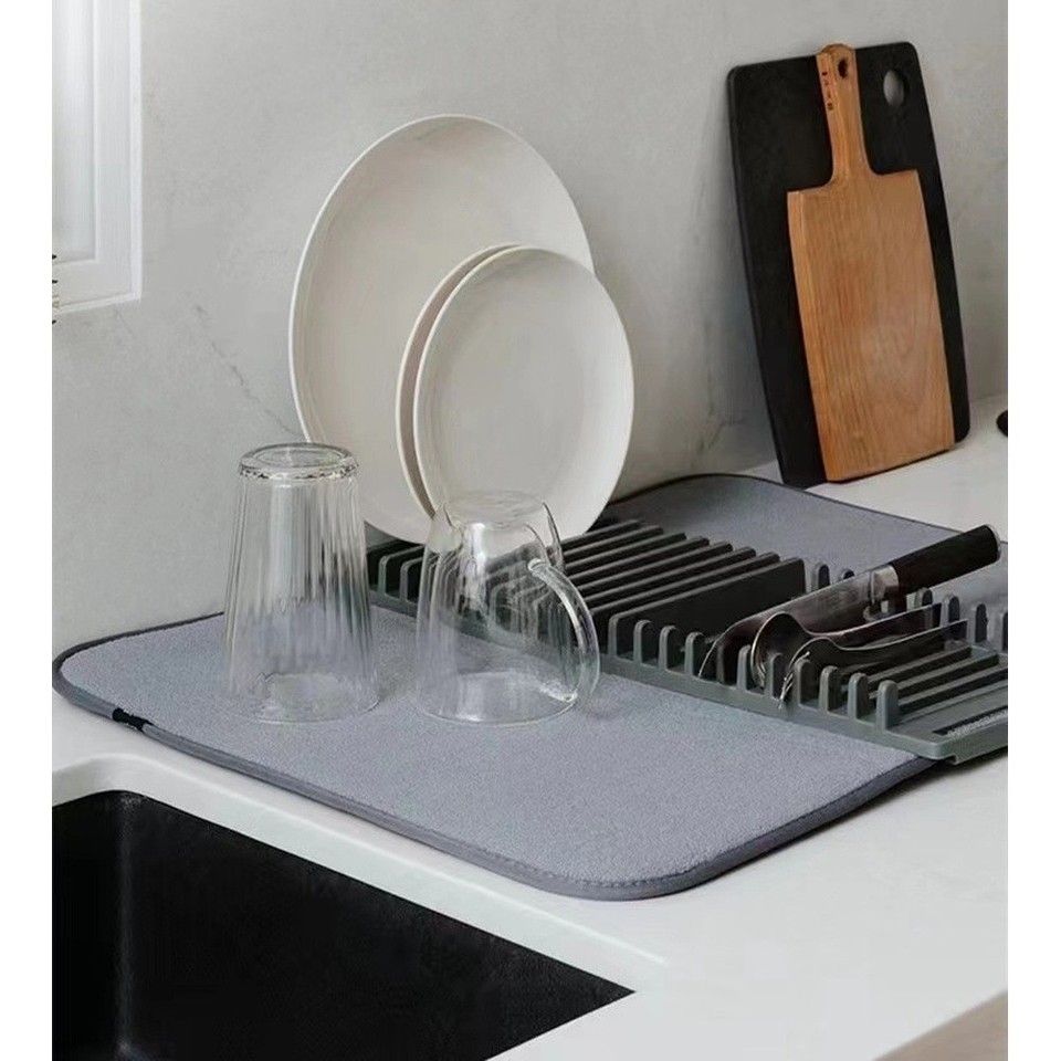 Foldable Plastic Dish Drying Rack with Absorbent Mat for Kitchen ...