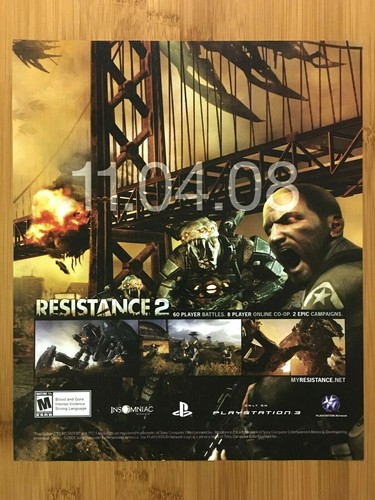 Resistance 2 PS3 Playstation 3 2008 Print Ad/Poster Official Alien FPS ...