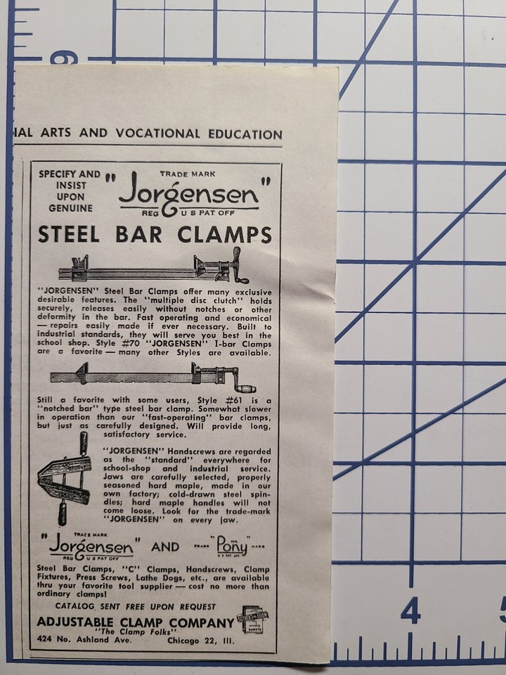 Vintage Print Ad 1952 Jorgensen Steel Bar Clamps Pony C Press Screws ...