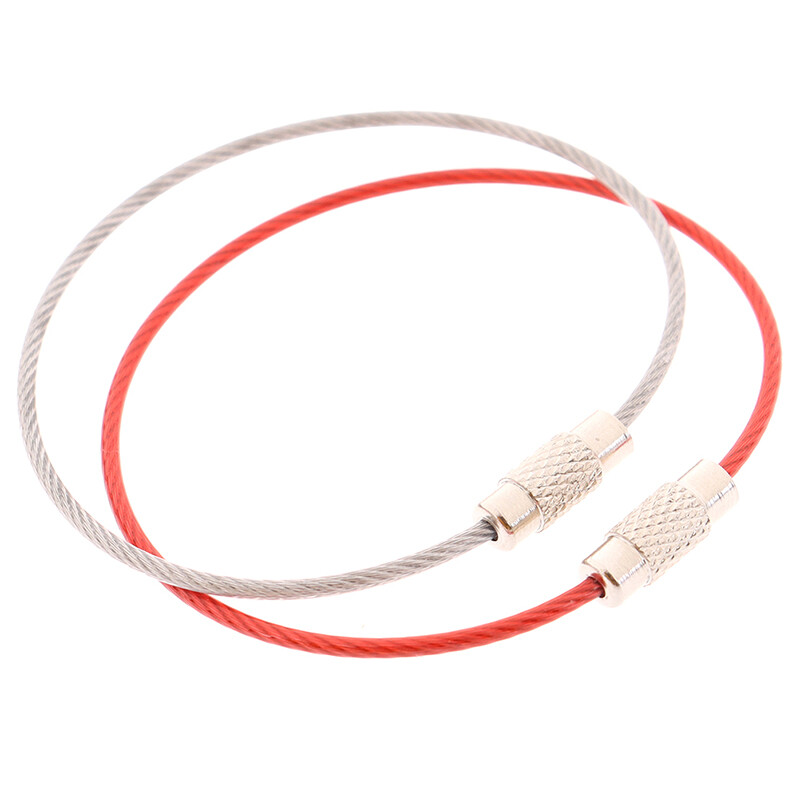 10Pcs Stainless Steel Keychain Rope Wire Cable Loop Screw Lock Gadget ...