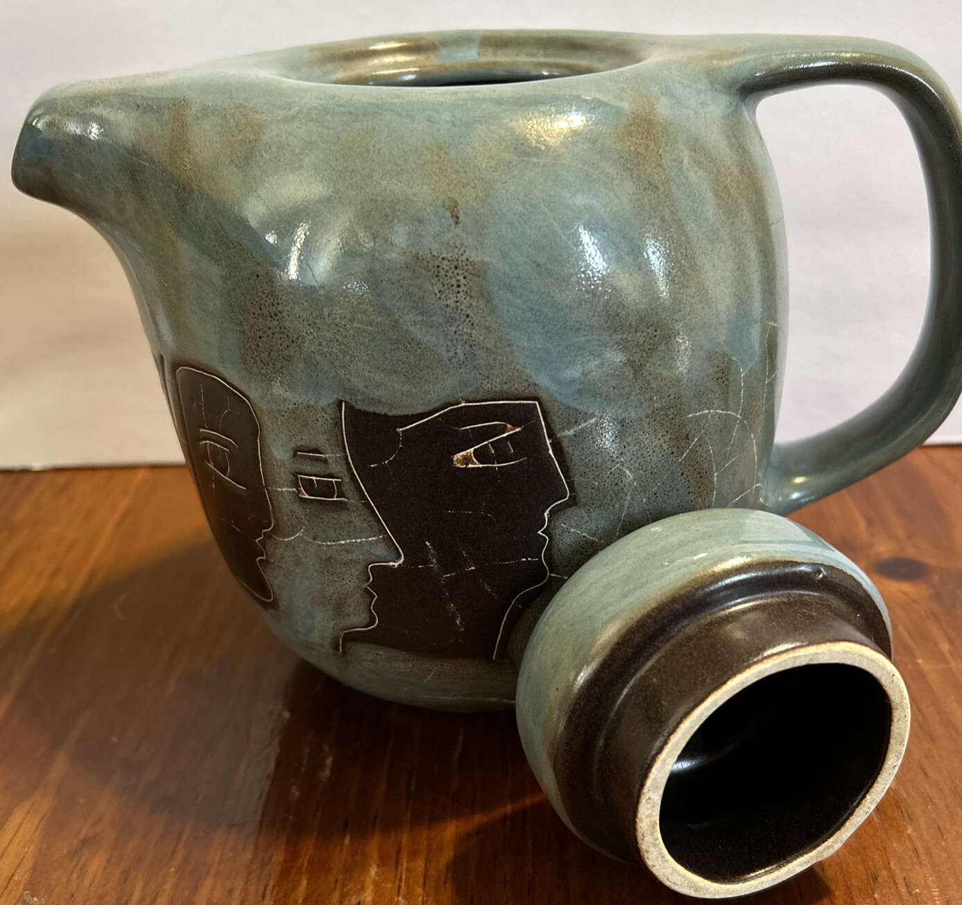 Mara Mexico Blue Slate Stoneware Teapot Pitcher Classic Faces Design ...