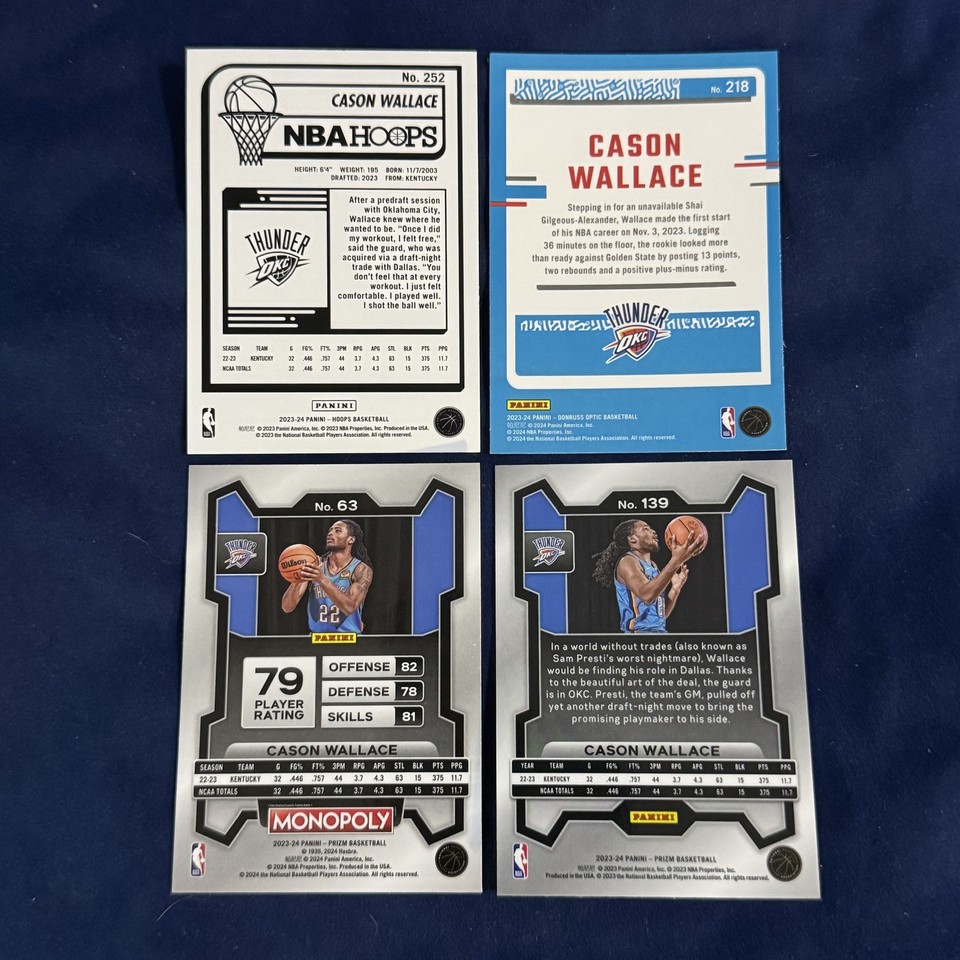 Cason Wallace OKC Thunder 2023-24 Panini RC Rookie Base - Lot of 4 ...