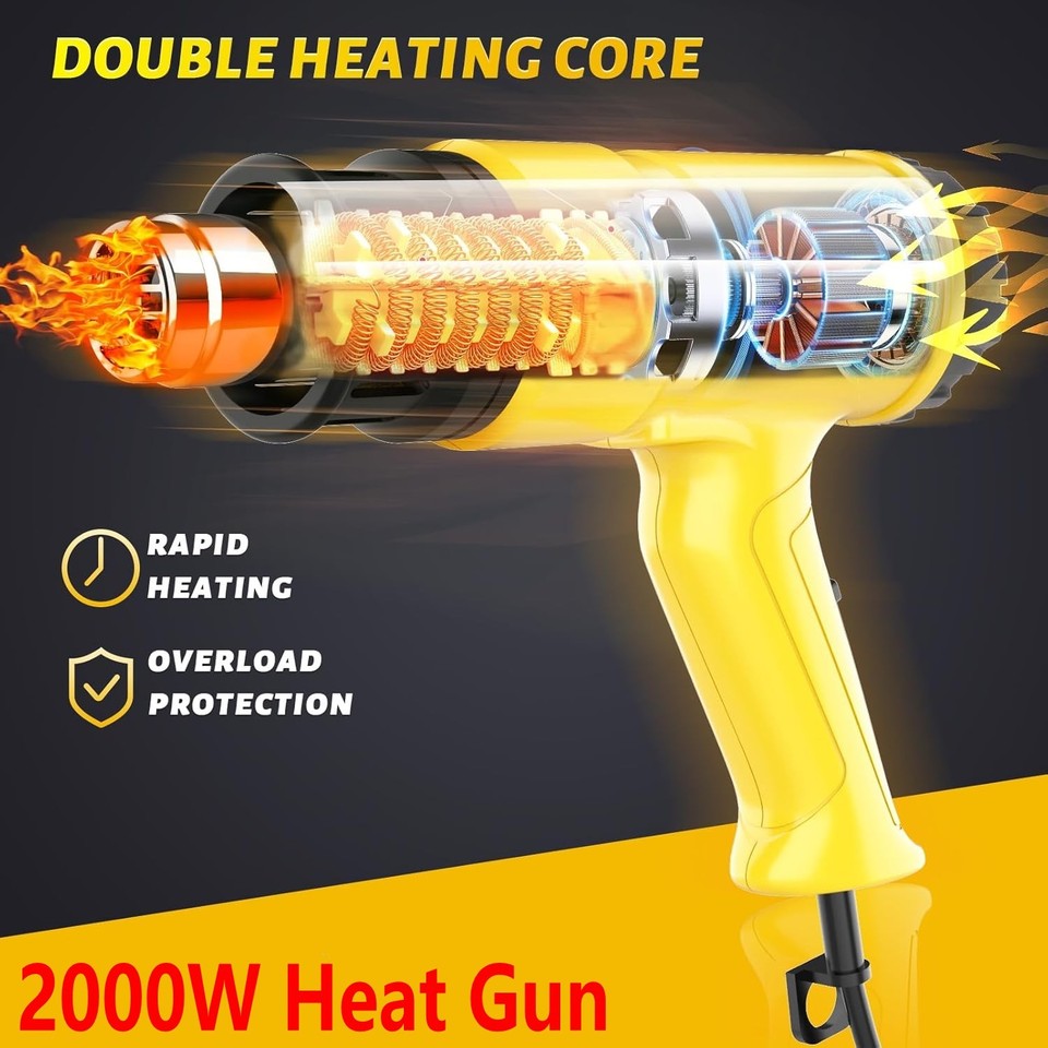 Electric Heat Gun 2000W Hot Air Gun Stepless Temperature Heater + 4 ...