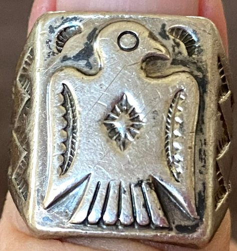 Vintage Fred Harvey Era Ring Sterling Navajo Thunderbird Size 8 | eBay