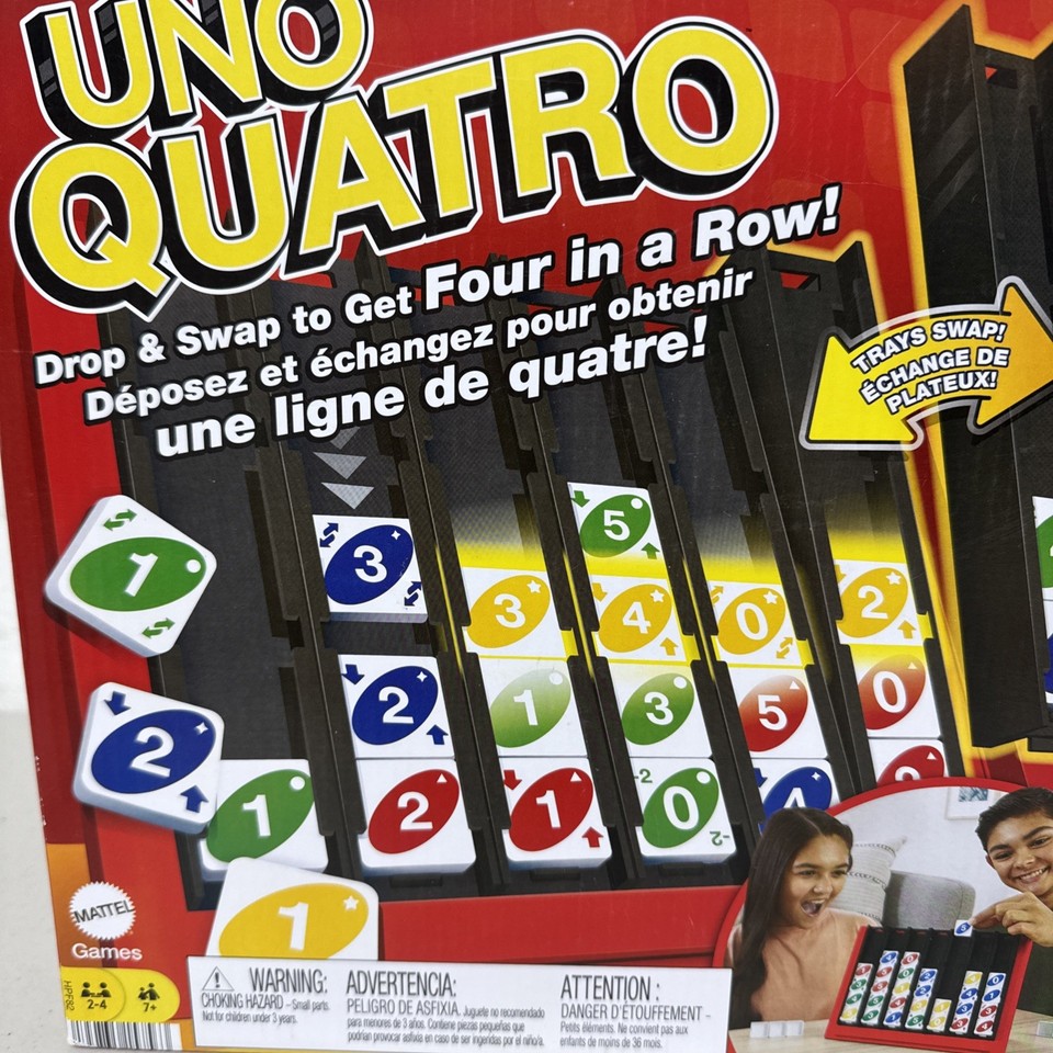 UNO Quatro Game with Colored Tiles & Plastic Game Grid for Adults ...
