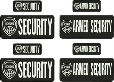 ESS SECURITY EMB PATCHES 10X4 &5X2 HOOK ON BACK BLACK/WHITE | eBay