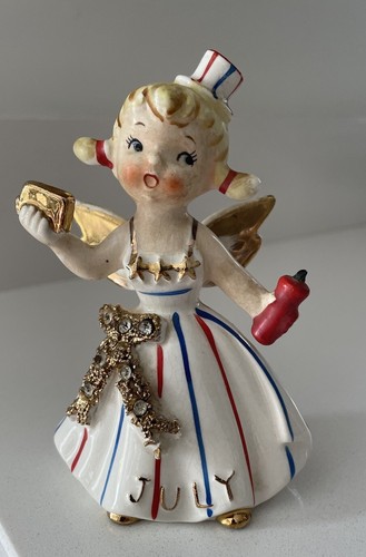 RARE 1957 LEFTON JULY BIRTHDAY ANGEL RED, WHITE, & BLUE, & FIRECRACKER ...