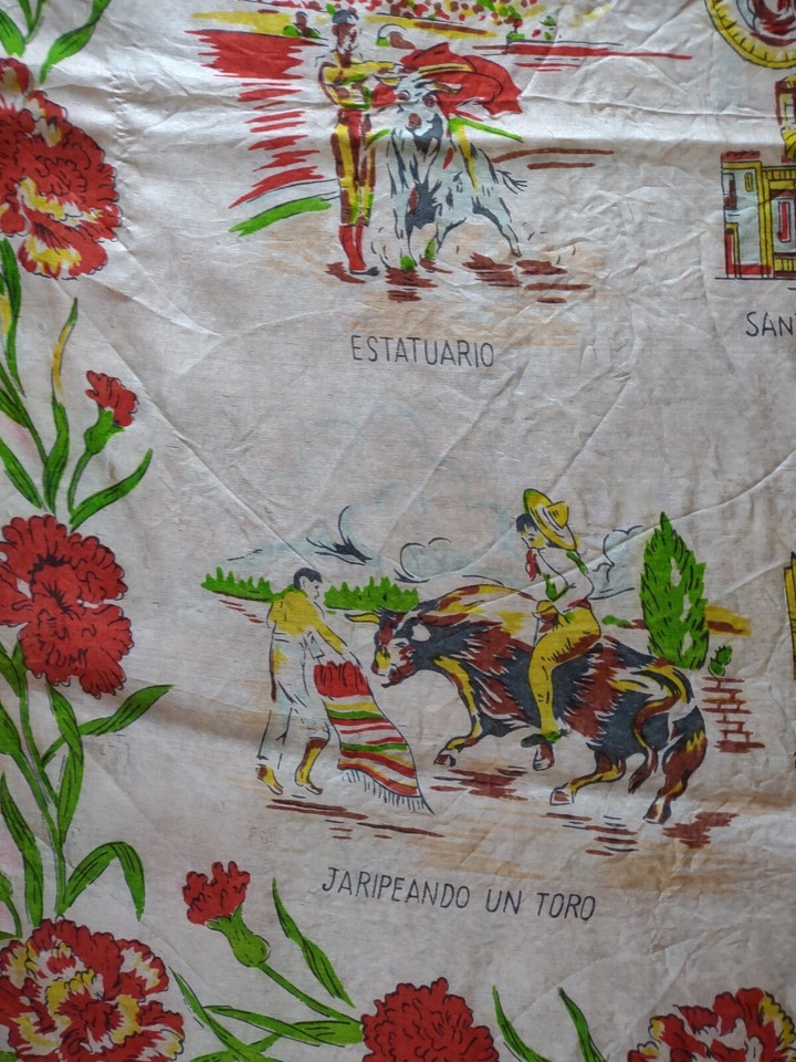 Vtg Mexico Tijuana Bull Fighting Landmarks Colorful Silk Souvenir Scarf ...