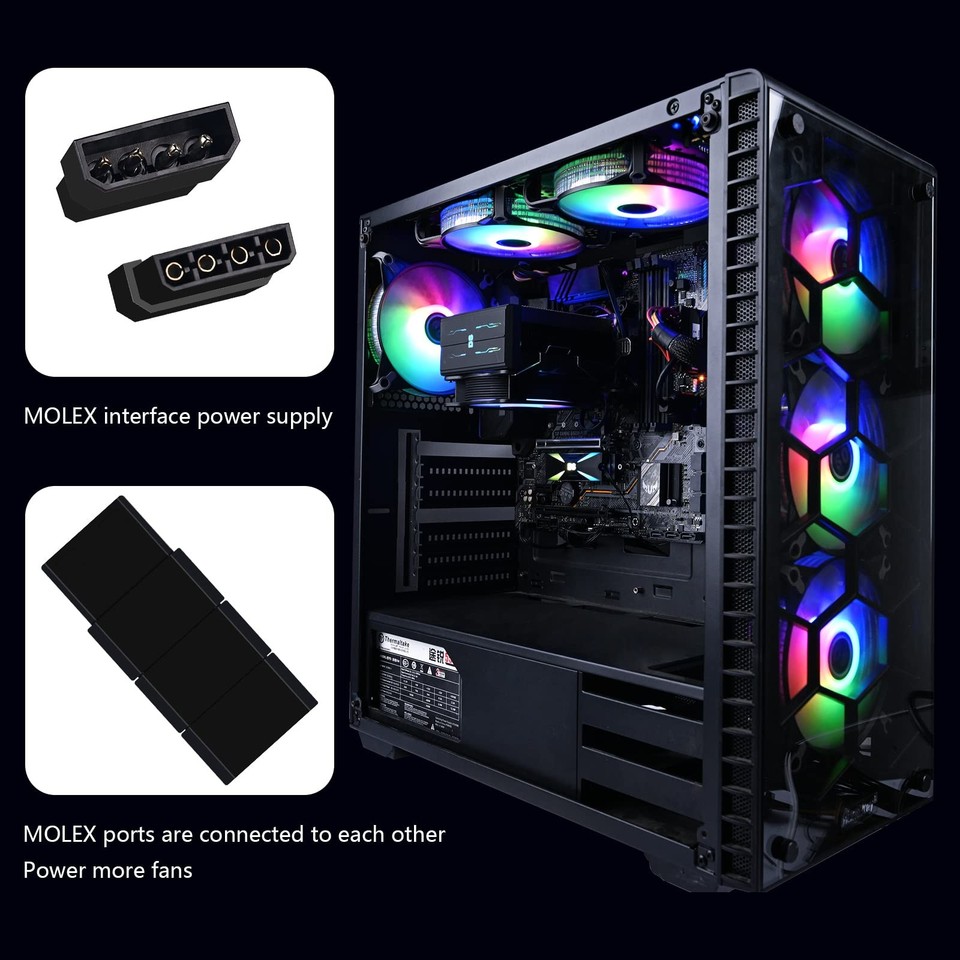 DS RGB Fans, 120mm 6 Pack Case Cooling LED Fans for White Black PC Case ...