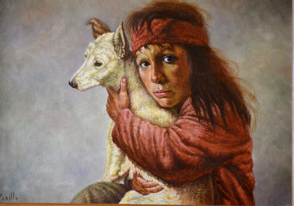 Oil portrait of an Apache boy with his dog by western artist Gregory ...