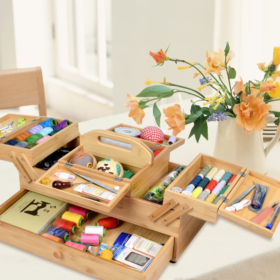 Adolfo Design Wooden Sewing Box Organizer for Sewing Supplies,Sewing ...