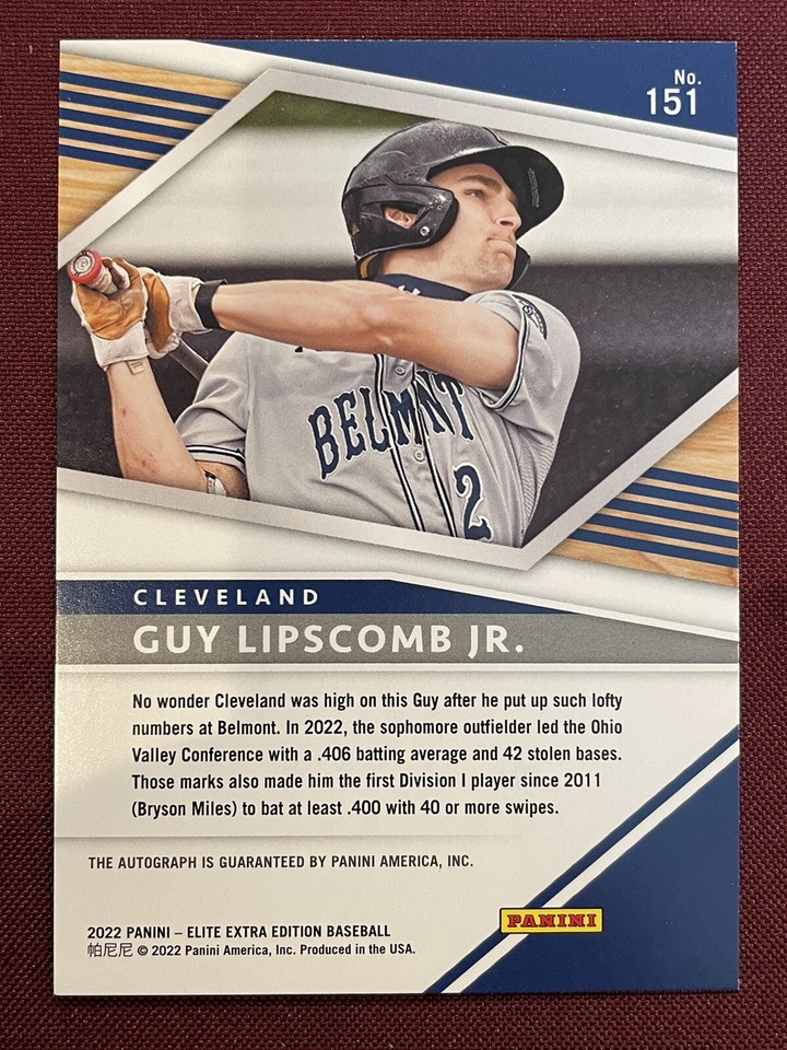 Guy Lipscomb Jr 2022 Panini Elite Extra Edition - Auto Rookie RC ...